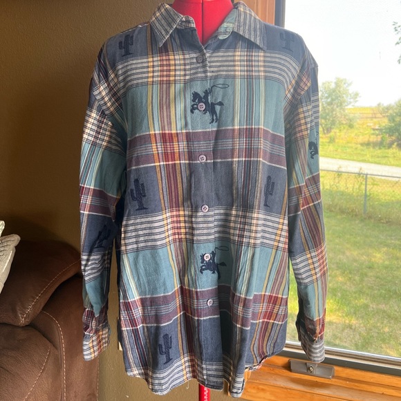 KEREN hart | Tops | Western Button Up Horse And Cactus Flannel Pattern ...